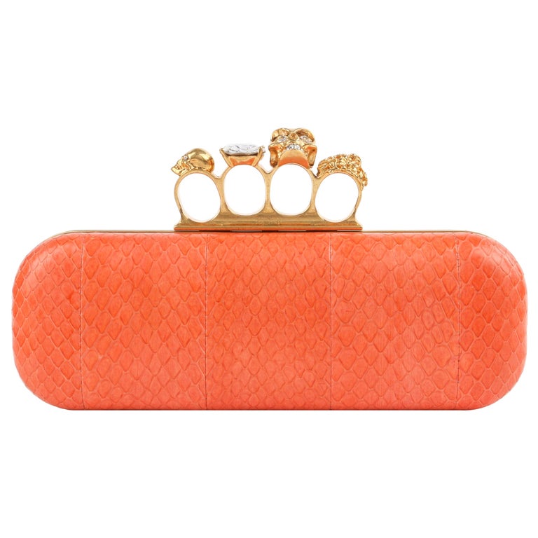 ALEXANDER McQUEEN Coral Python Skull Crystal Knuckle Duster Box Clutch ...