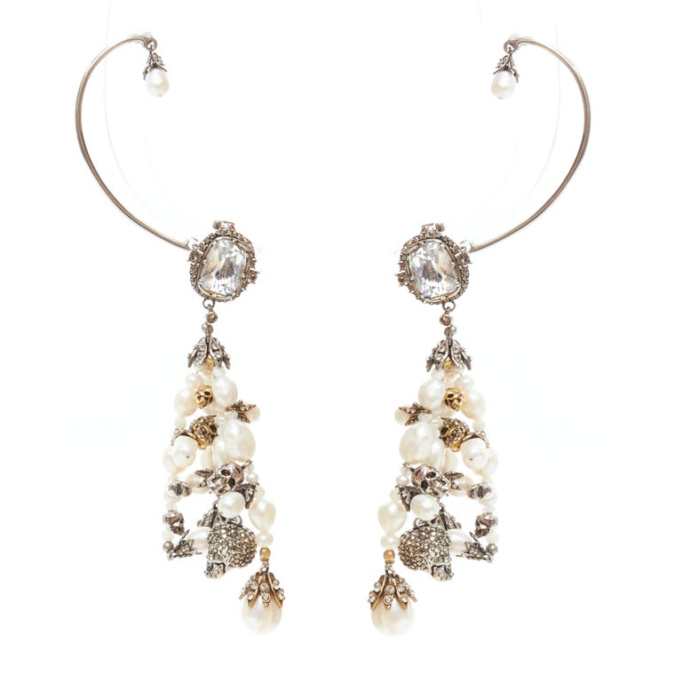 ALEXANDER MCQUEEN crystal jewel pearl bead crystal skull cuff dangling ...