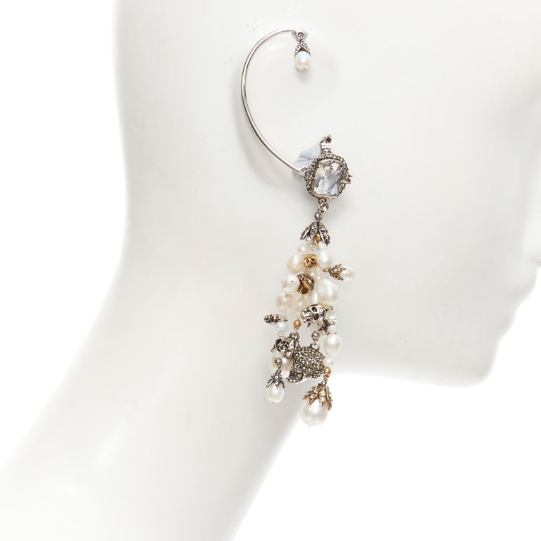 ALEXANDER MCQUEEN crystal jewel pearl bead crystal skull cuff dangling ...