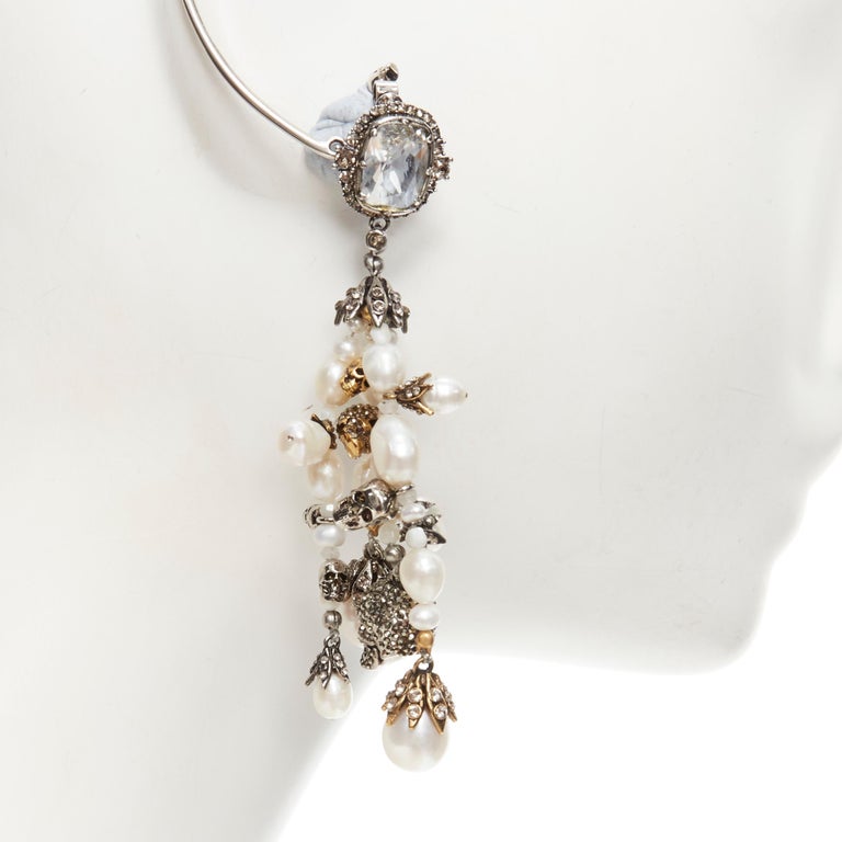 ALEXANDER MCQUEEN crystal jewel pearl bead crystal skull cuff dangling ...