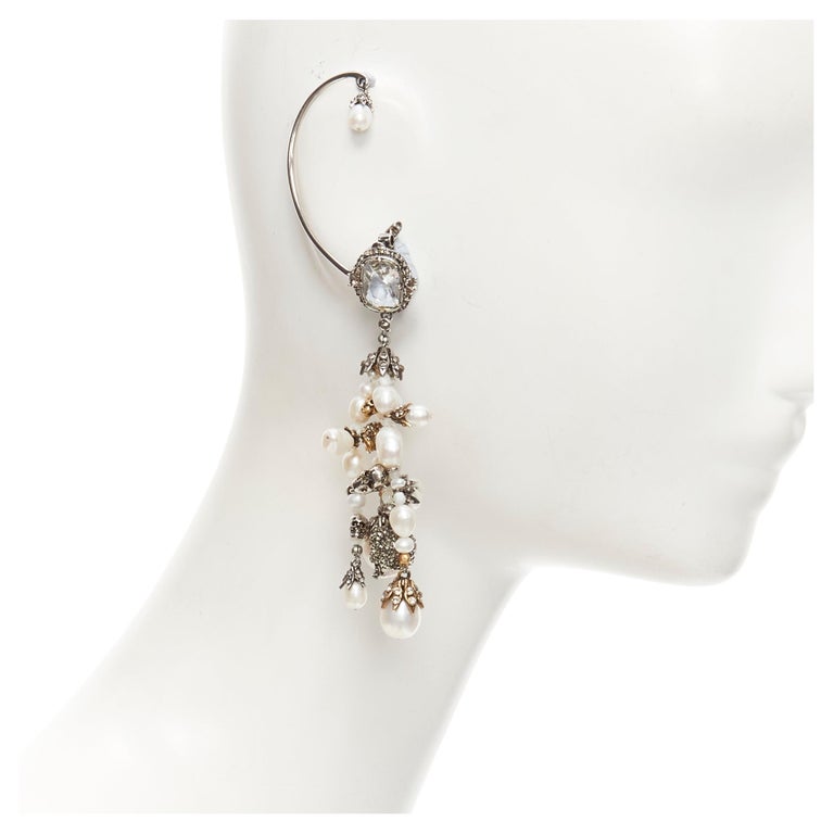 ALEXANDER MCQUEEN crystal jewel pearl bead crystal skull cuff dangling ...