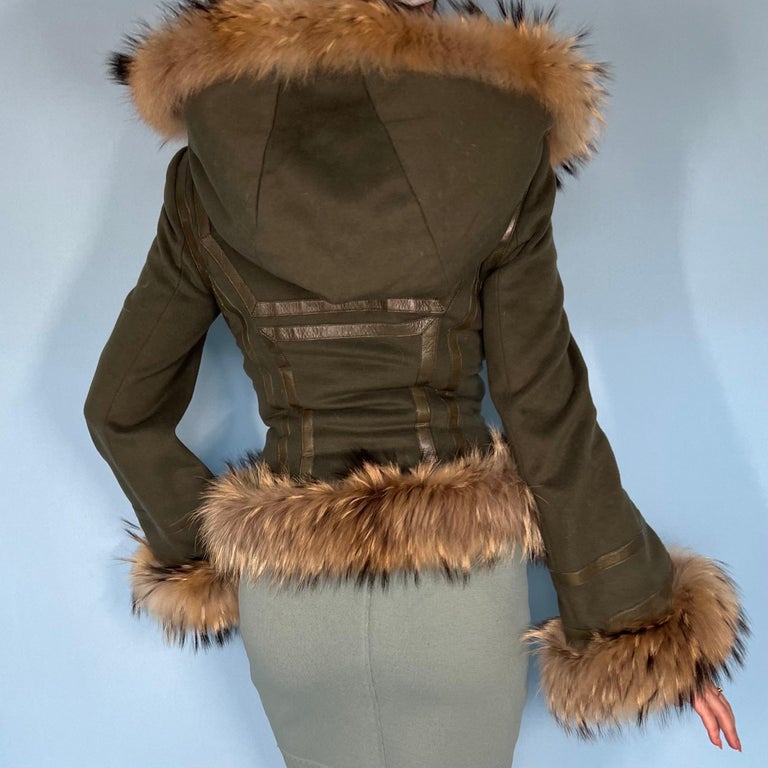 Alexander McQueen Fall 2003 Khaki Fur Cuff Jacket For Sale at 1stDibs