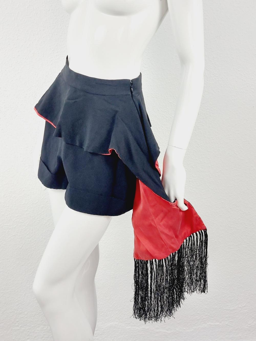 Alexander McQueen Fringe Black Red Ruffled Tassel Runway High Rise Silk ...