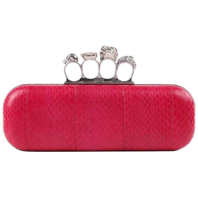 ALEXANDER McQUEEN Fuchsia Pink Python Crystal Knuckle-Duster Box Clutch ...