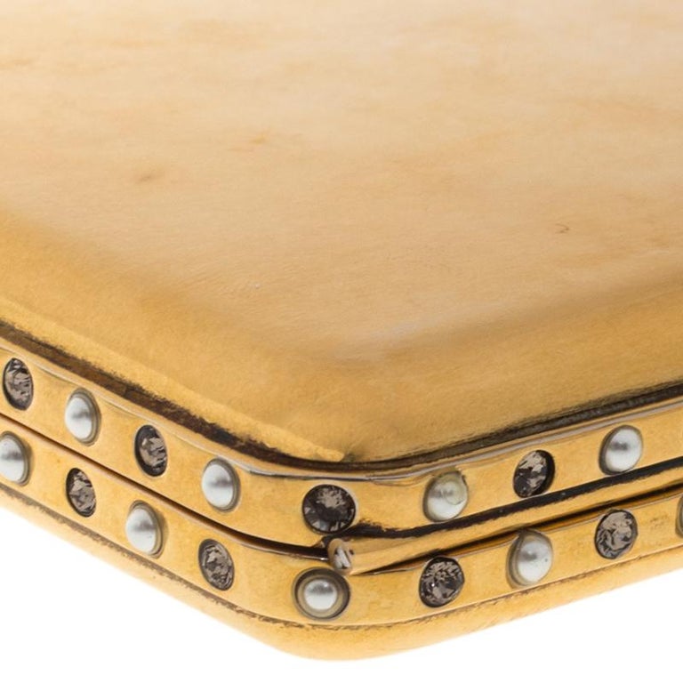 Alexander McQueen Gold Tone Metal Small Jewelled Case at 1stDibs
