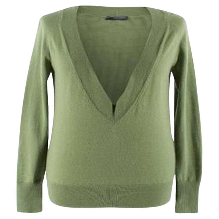 Alexander McQueen Green Deep V Neck Knit Top For Sale at 1stDibs