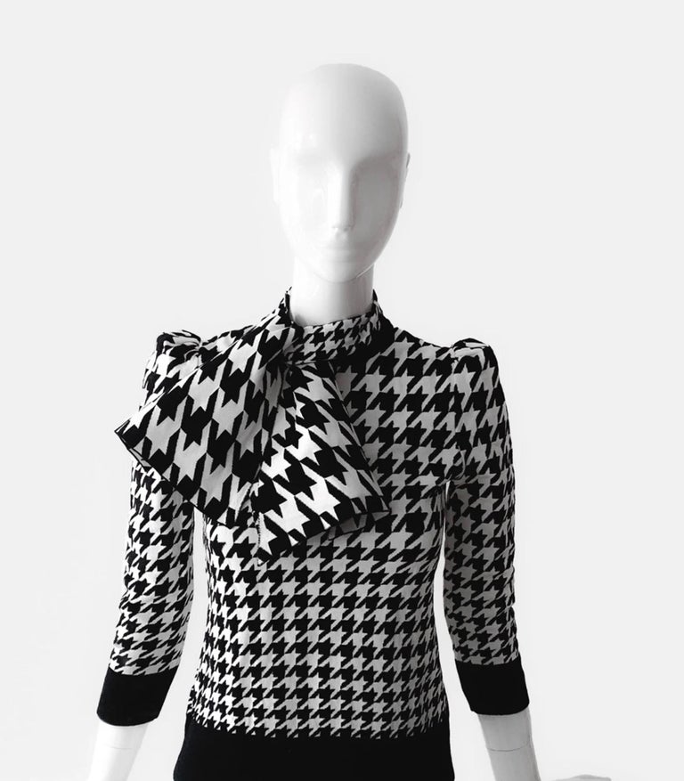 Alexander McQueen Houndstooth Bow Jumper Wool Dogtooth Sweater Blouse ...