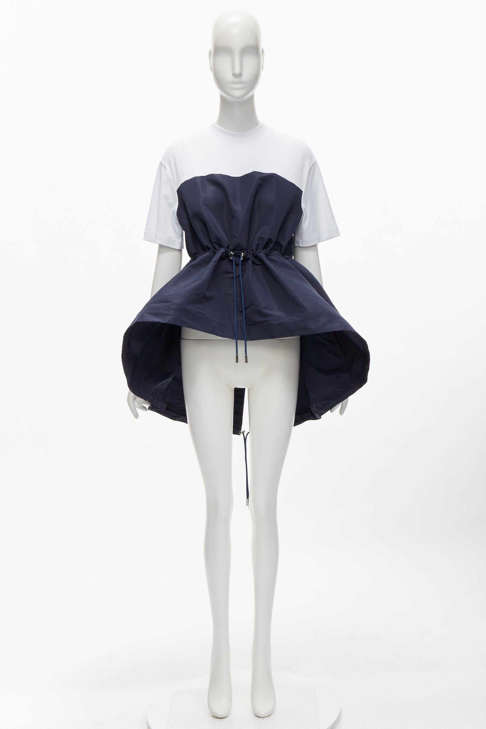 ALEXANDER MCQUEEN Hybrid navy drawstring high low white tshirt IT38 XS ...