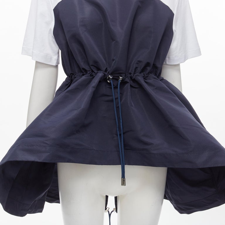 ALEXANDER MCQUEEN Hybrid navy drawstring high low white tshirt IT38 XS ...