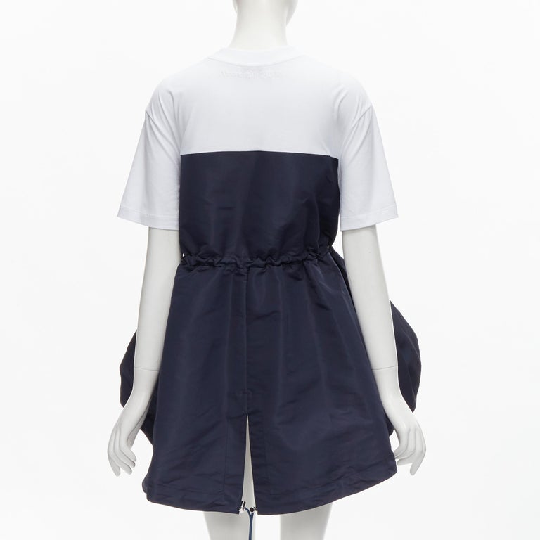 ALEXANDER MCQUEEN Hybrid navy drawstring high low white tshirt IT38 XS ...