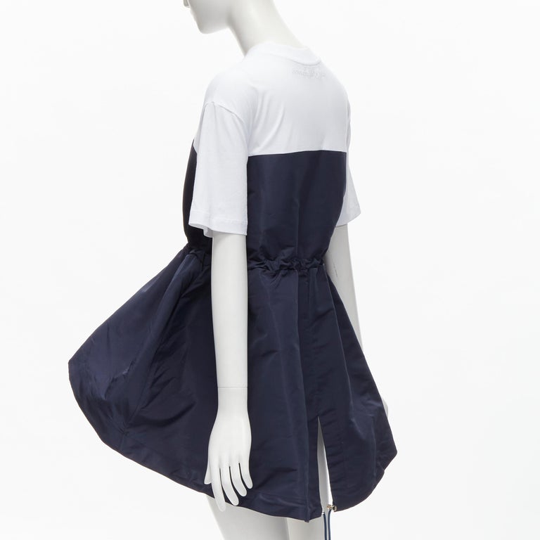 ALEXANDER MCQUEEN Hybrid navy drawstring high low white tshirt IT38 XS ...