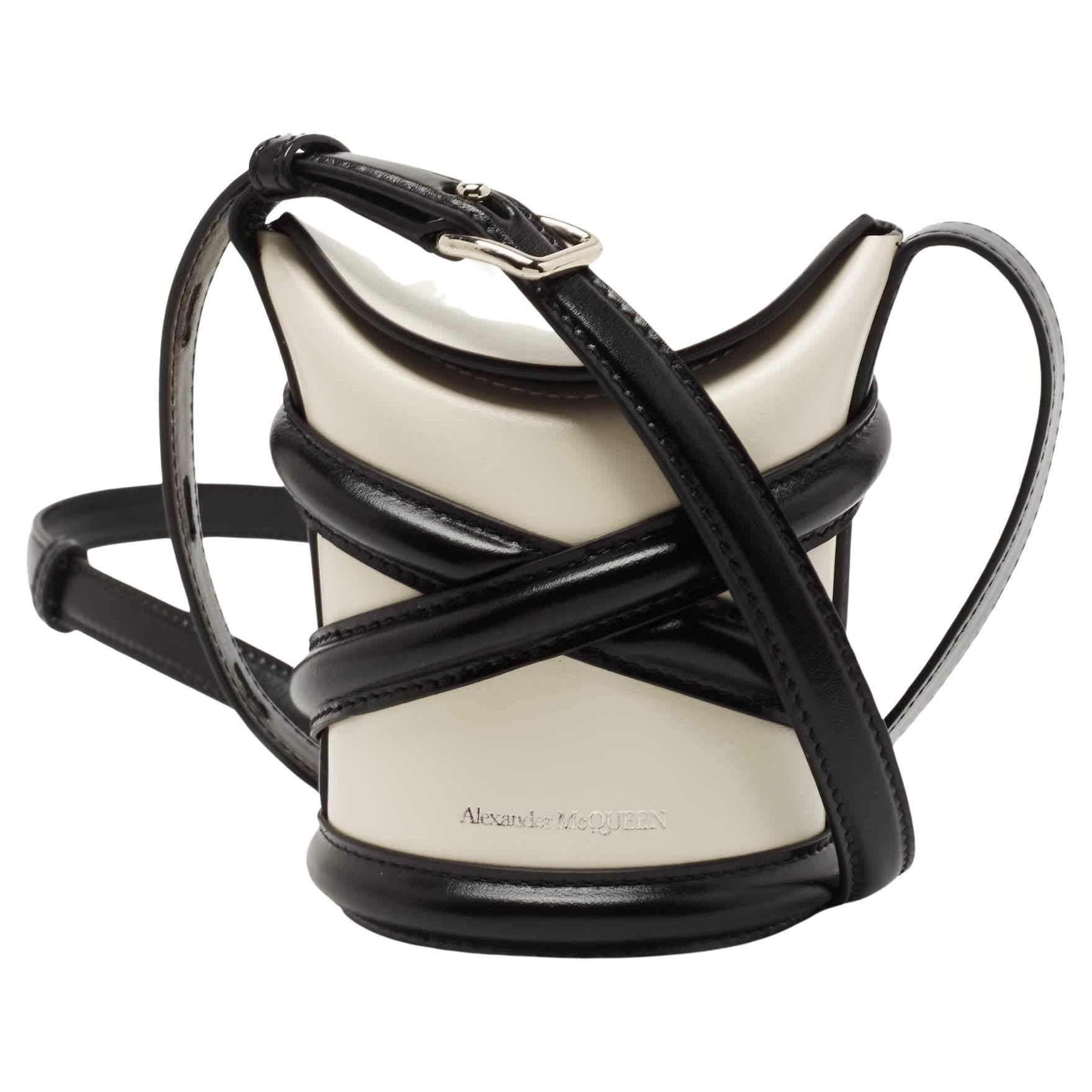 Alexander McQueen Ivory/Black Leather Mini The Curve Crossbody Bag For ...