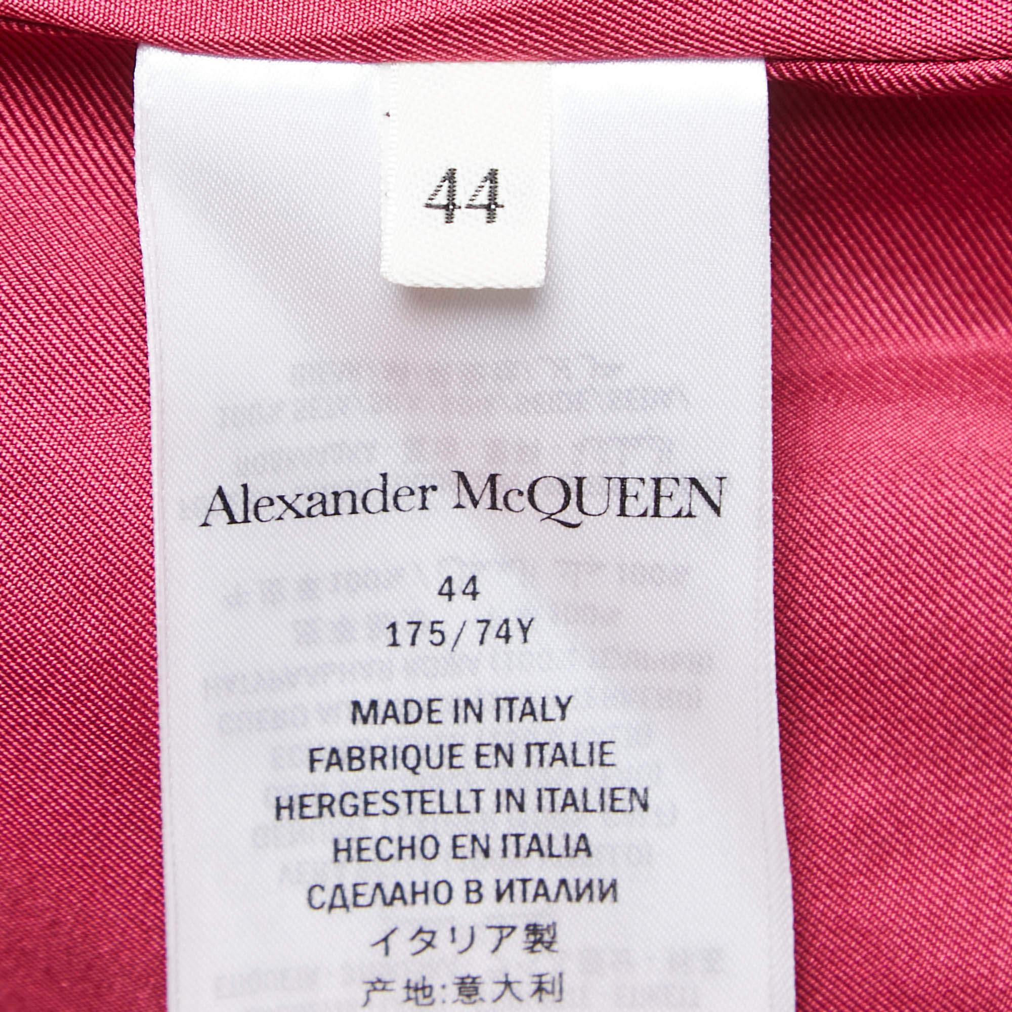 Alexander McQueen Magenta Pink Leather Midi Skirt M For Sale at 1stDibs