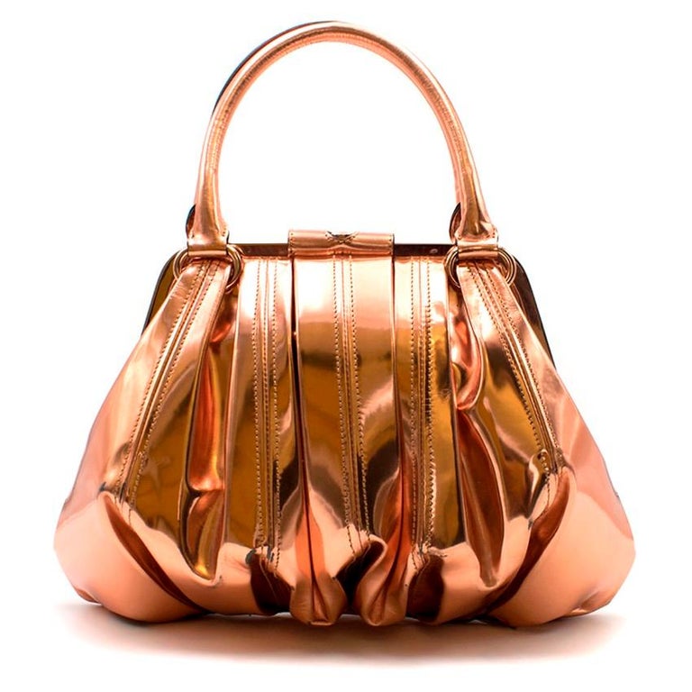 Alexander McQueen Metallic Copper Pleated Leather Handbag For Sale at ...