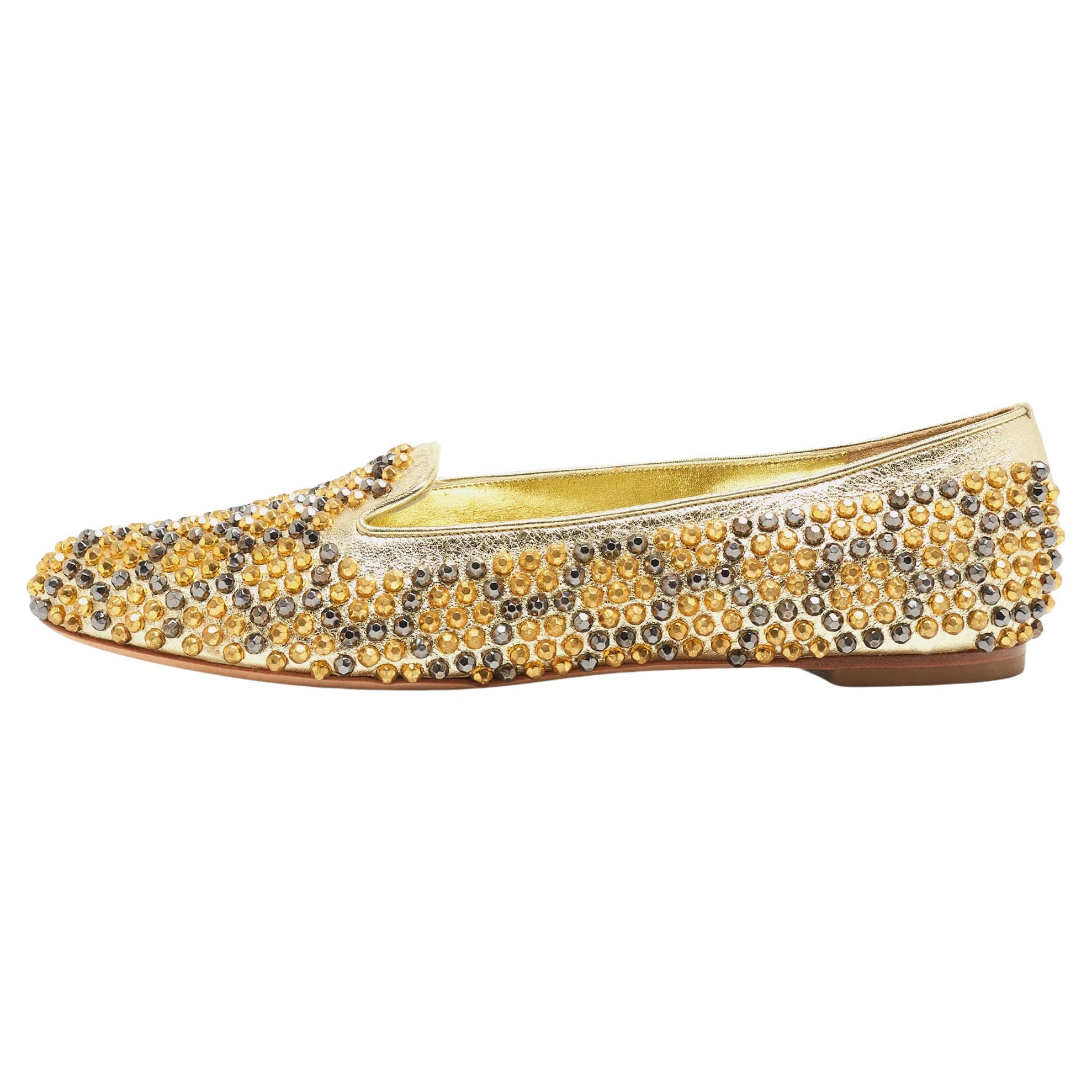 Alexander McQueen Metallic Gold Studded Leather Smoking Slippers For ...