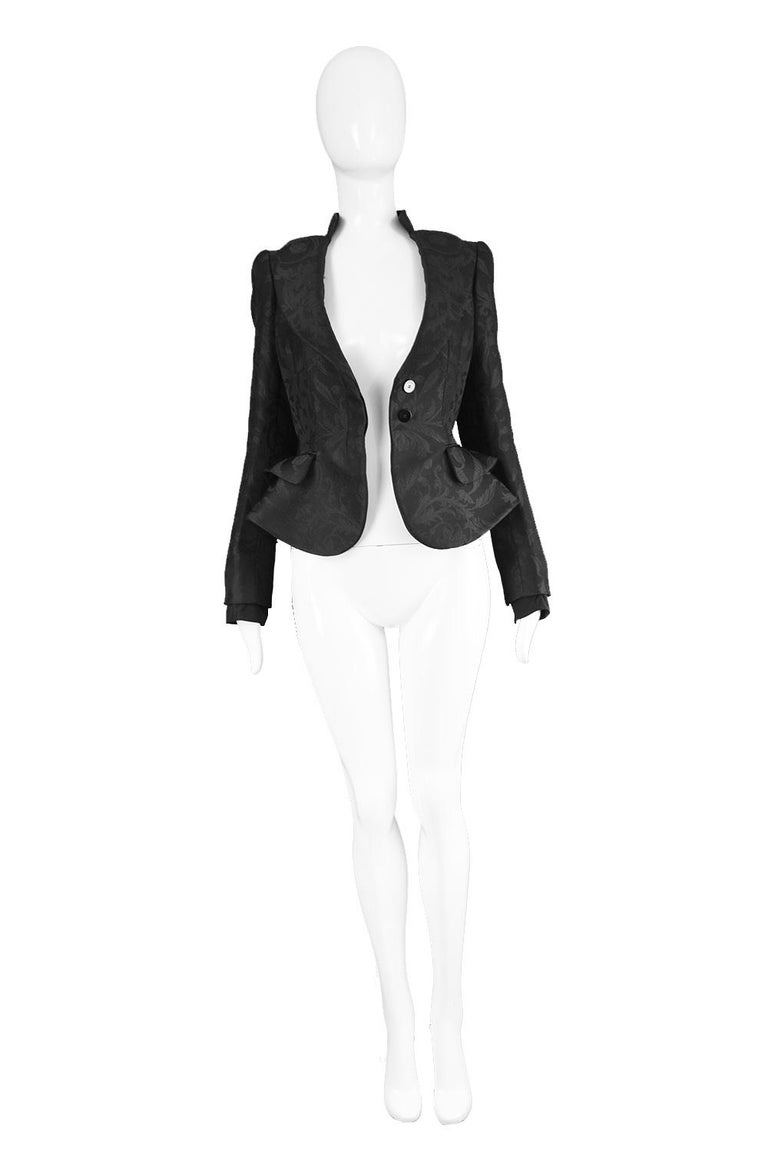 Alexander McQueen Nipped Waist Black Damask Architectural Peplum Jacket ...