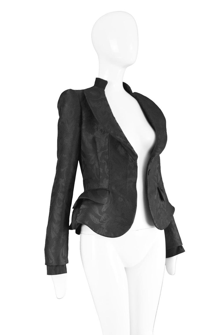 Alexander McQueen Nipped Waist Black Damask Architectural Peplum Jacket ...
