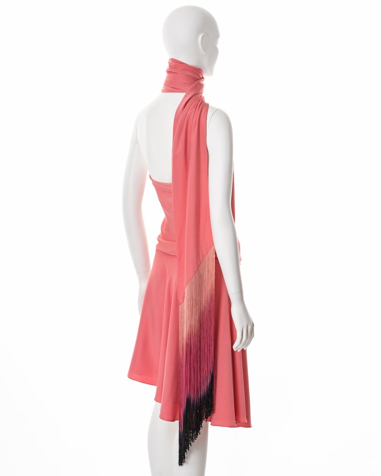 Alexander McQueen pink bias cut silk fringed scarf dress, ss 2008 For ...