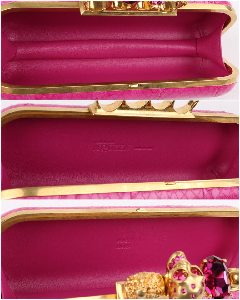 ALEXANDER MCQUEEN Pink Snakeskin Skull Knuckle-Duster Box Clutch at ...