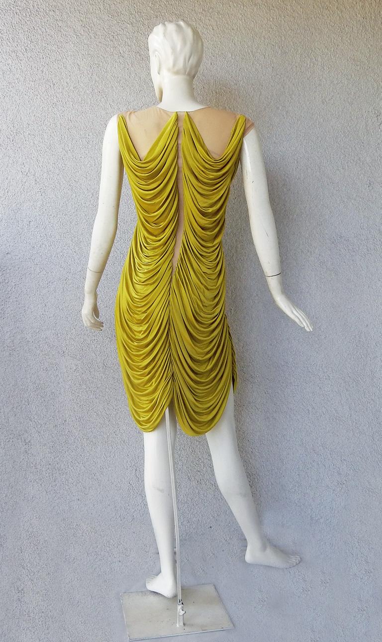 Alexander McQueen Pre Death Ruched Green Silk Evening Dress For Sale at ...