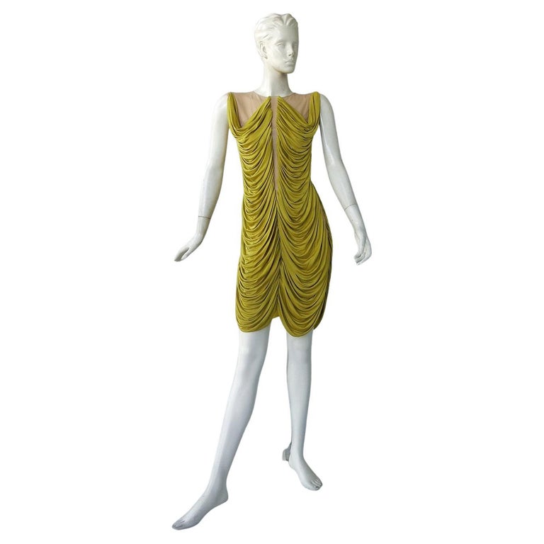Alexander McQueen Pre Death Ruched Green Silk Evening Dress For Sale at ...