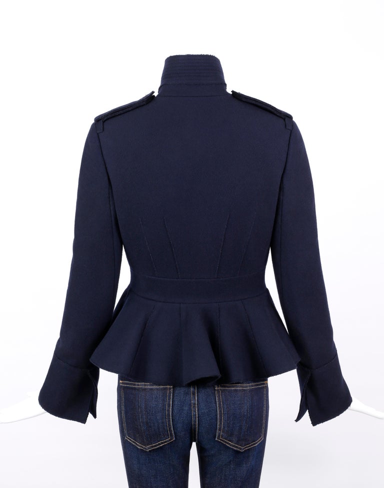 Alexander McQueen Pre-Fall 2015 Navy Wool Peplum Military Style Blazer ...