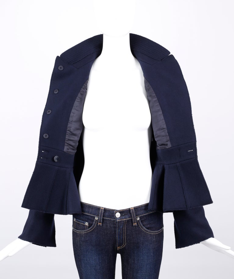 Alexander McQueen Pre-Fall 2015 Navy Wool Peplum Military Style Blazer ...