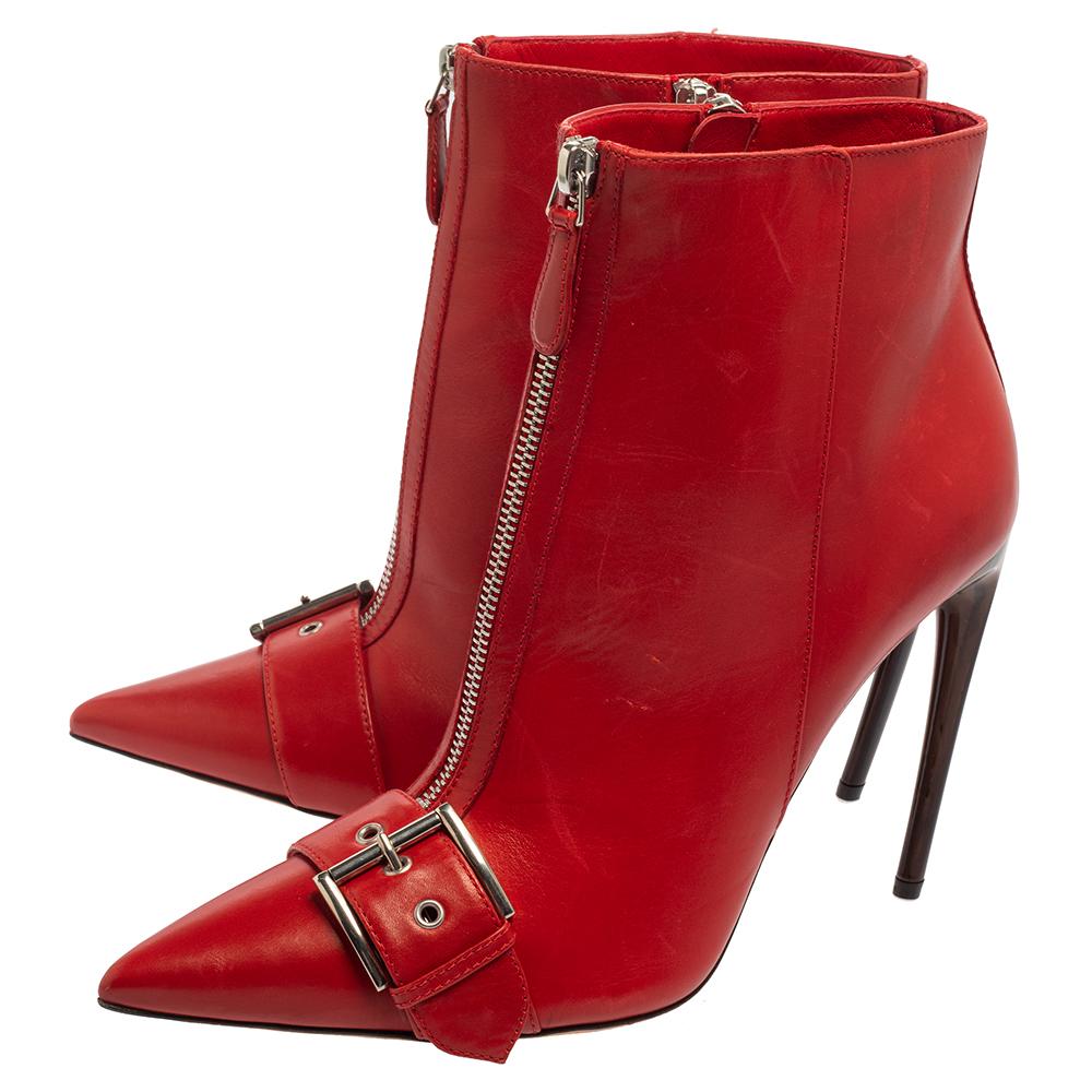 Alexander McQueen Red Leather Ankle Length Boots Size 41 at 1stDibs