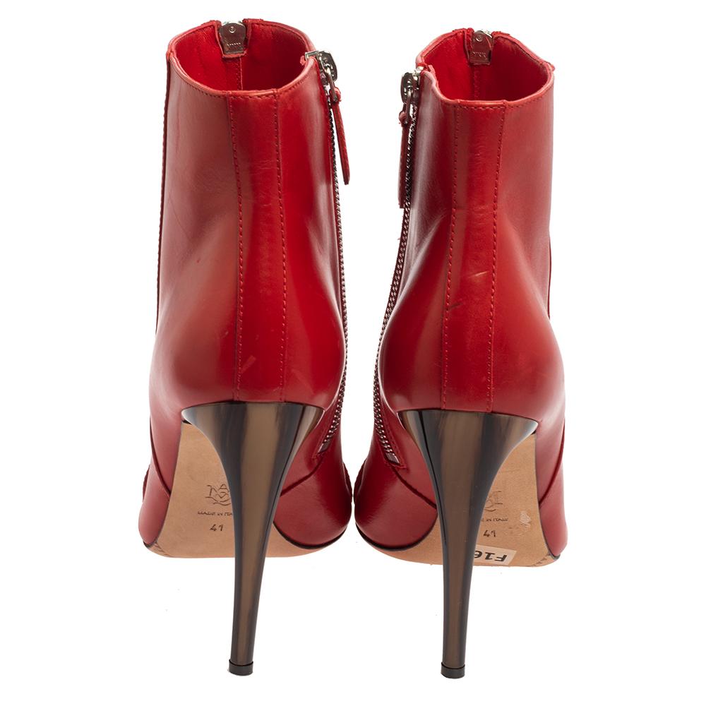 Alexander McQueen Red Leather Ankle Length Boots Size 41 at 1stDibs