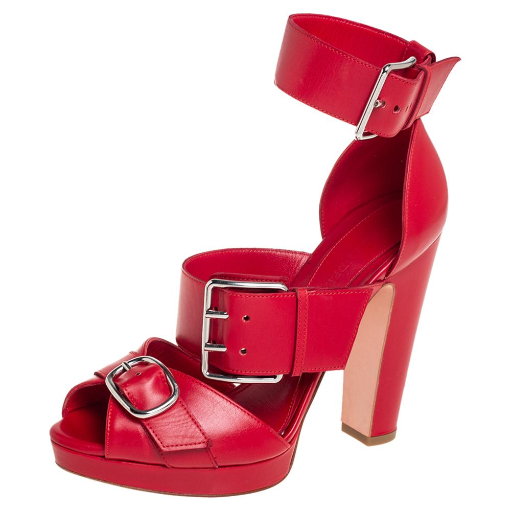 Alexander McQueen Red Leather Fringe Detail Sandals Size 38 at 1stDibs