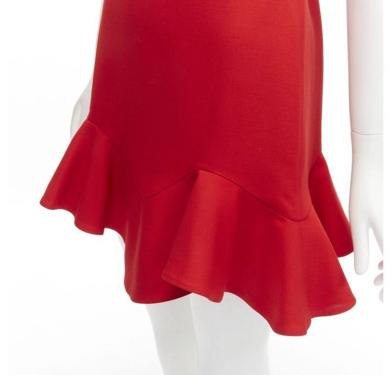 ALEXANDER MCQUEEN red wool crepe tulip neck flutter hem dress IT38 XS ...