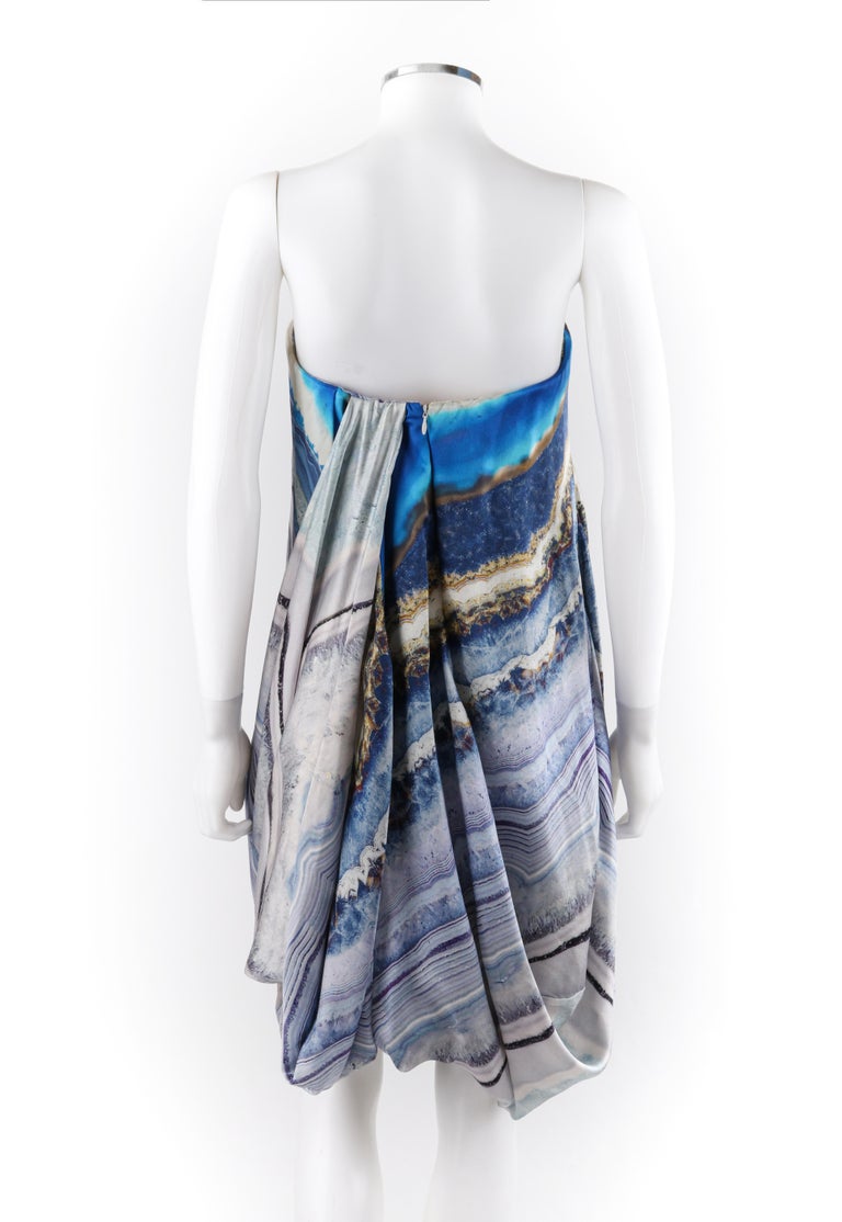 ALEXANDER McQUEEN Resort 2010 Agate Geode Print Strapless Draped Bubble ...