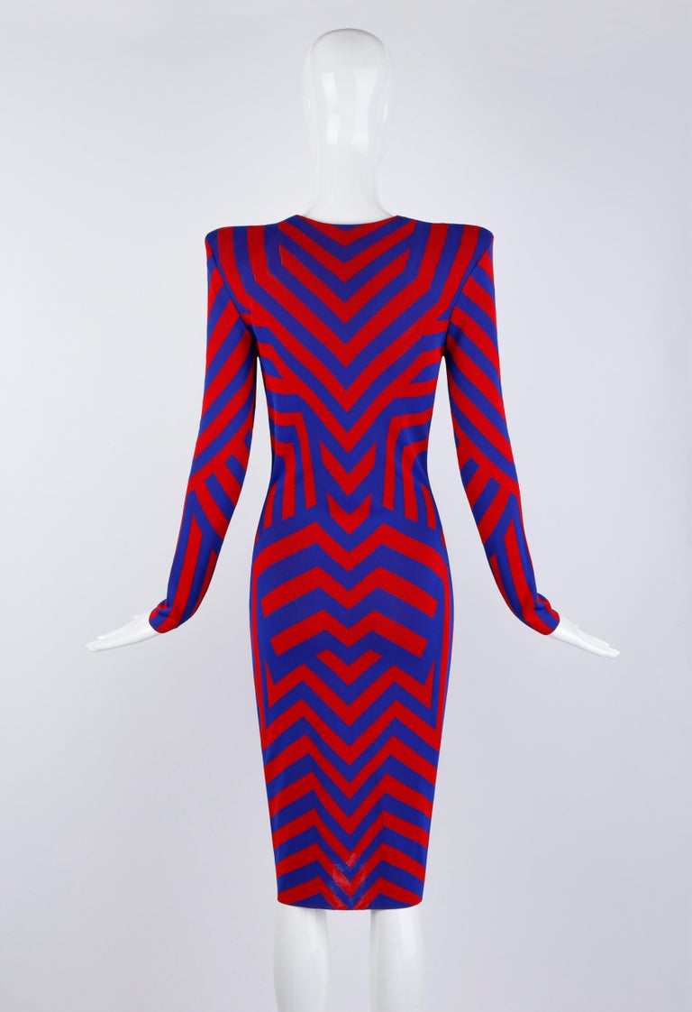 Alexander McQueen Resort 2010 Red Blue Geometric Stripe Op Art Long ...
