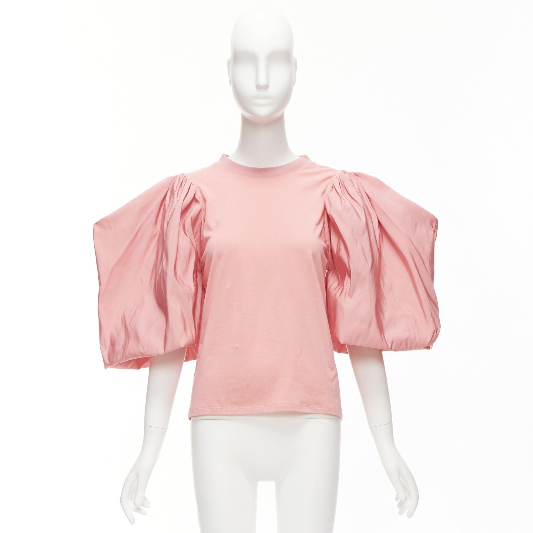 ALEXANDER MCQUEEN rose pink dramatic puff sleeve cotton tshirt IT38 XS ...
