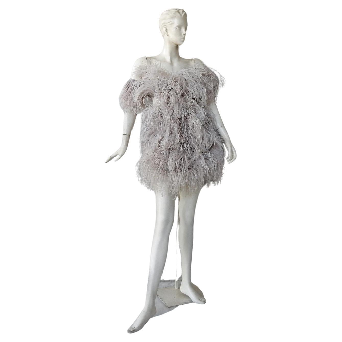 Alexander McQueen Runway Ostrich Feather Mini Dress For Sale at 1stDibs