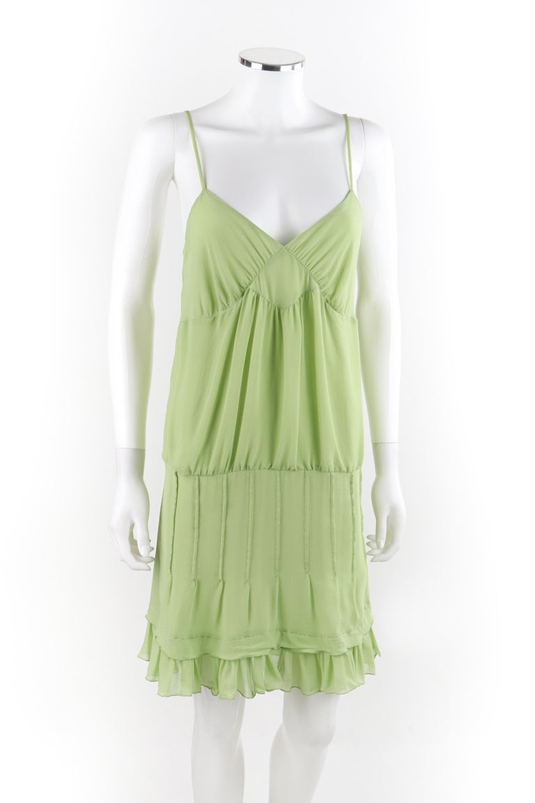 ALEXANDER MCQUEEN S/S 1996 Chartreuse Ruffled Tiered V-neck Pleated ...