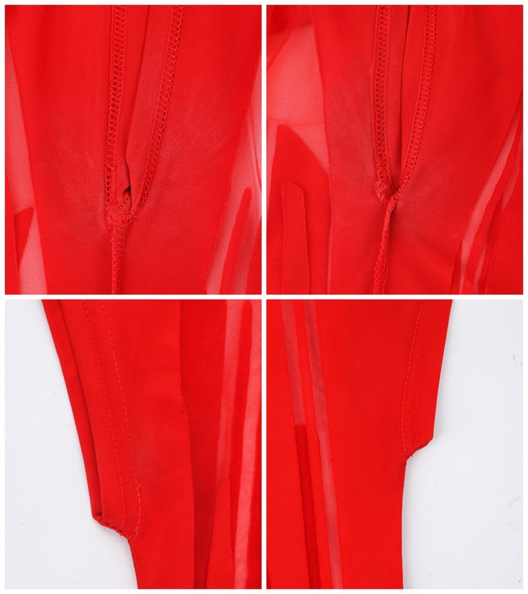 ALEXANDER McQUEEN S/S 1996 Red Semi Sheer Mesh Short Sleeve Shell Top ...