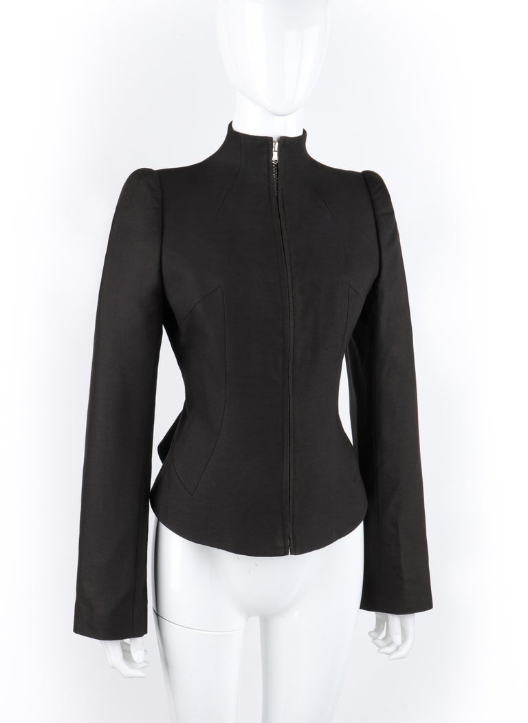 ALEXANDER McQUEEN S/S 2000 "Eye" Brown Zip-Up Mock Neck Wool Silk ...