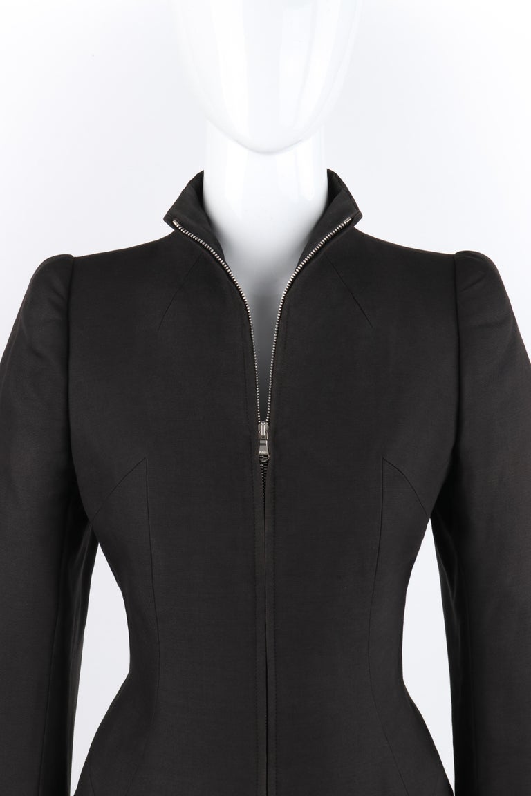 ALEXANDER McQUEEN S/S 2000 "Eye" Brown Zip-Up Mock Neck Wool Silk ...