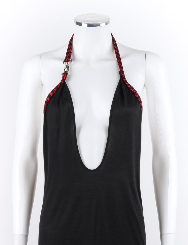 ALEXANDER McQUEEN S/S 2000 "Eye" Red Black Silk Halter Strap Plunge ...