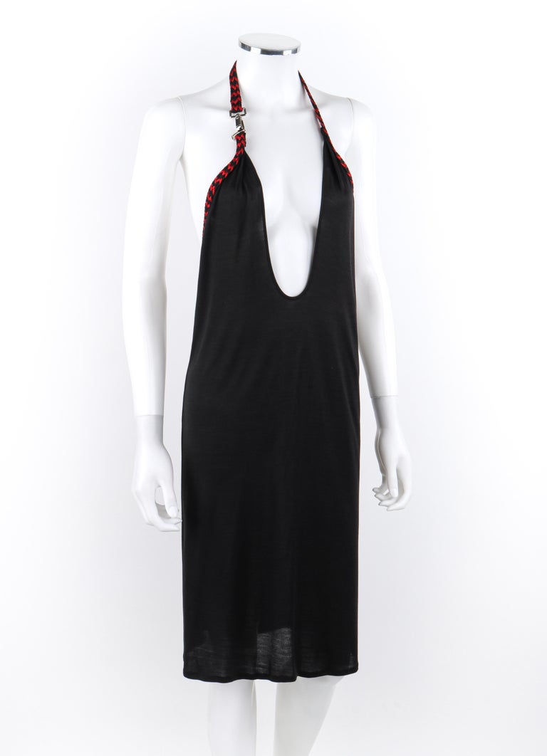 ALEXANDER McQUEEN S/S 2000 "Eye" Red Black Silk Halter Strap Plunge ...