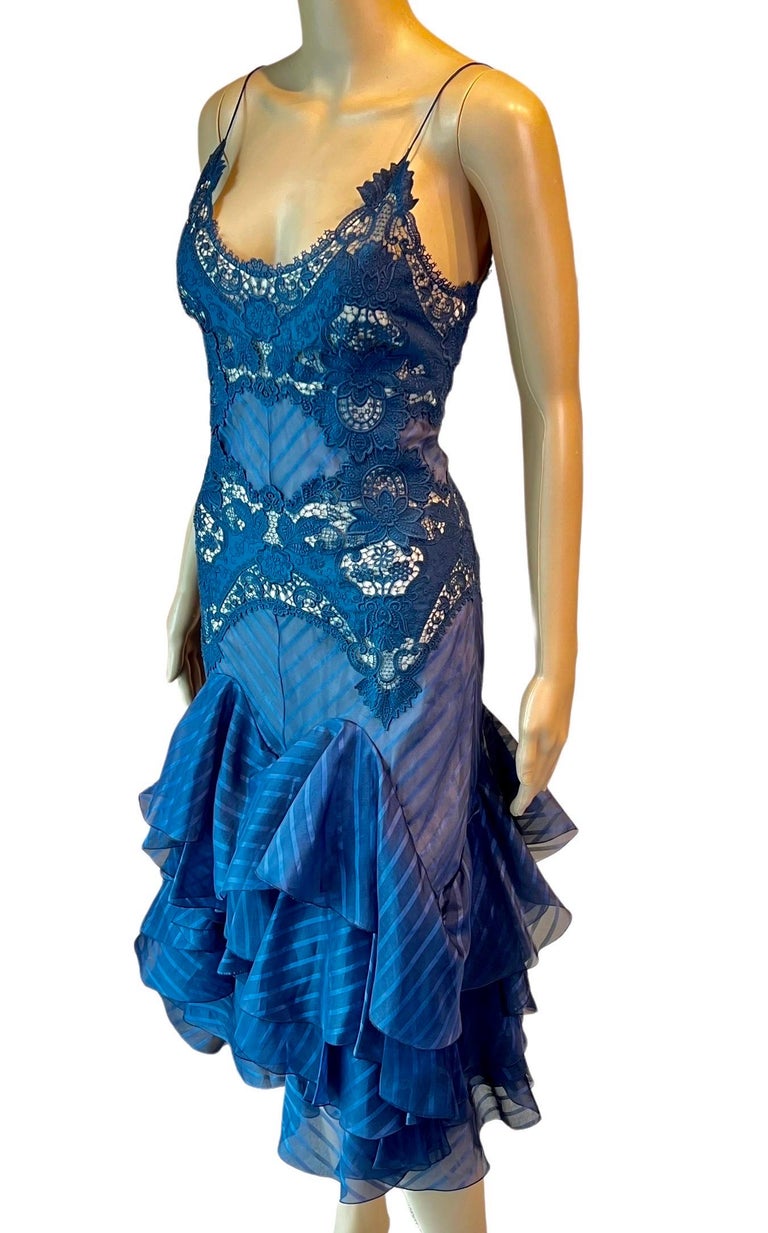 Alexander McQueen S/S 2005 Unworn Semi-Sheer Lace Ruffled Slip Dress ...
