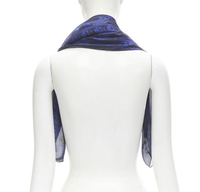 ALEXANDER MCQUEEN Signature navy cobalt blue skeleton skull print scarf ...