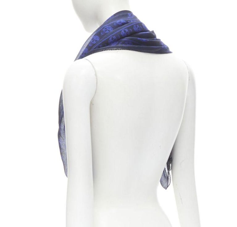 ALEXANDER MCQUEEN Signature navy cobalt blue skeleton skull print scarf ...