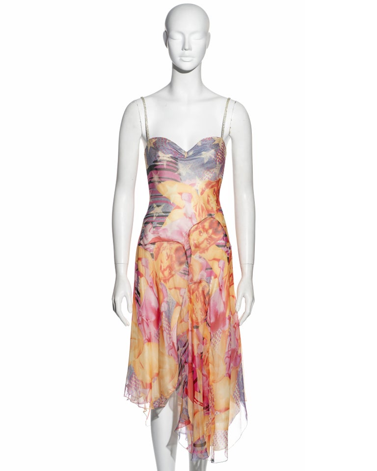 Alexander McQueen silk chiffon collage print bias-cut evening dress, ss ...