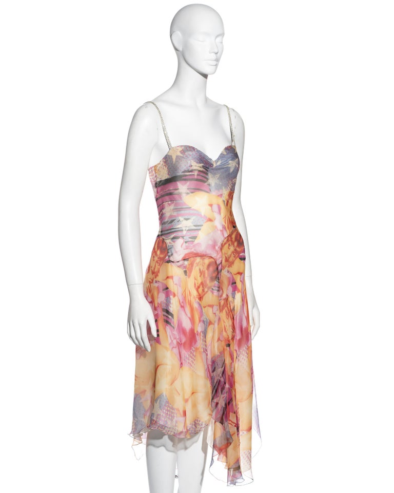Alexander McQueen silk chiffon collage print bias-cut evening dress, ss ...