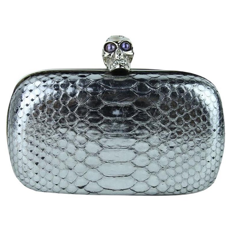 ALEXANDER MCQUEEN SILVER BLUE PYTHON CLUTCH Bag For Sale at 1stDibs ...