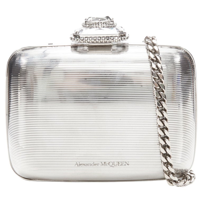 ALEXANDER MCQUEEN silver crystal metal case crossbody chain miniaudiere ...