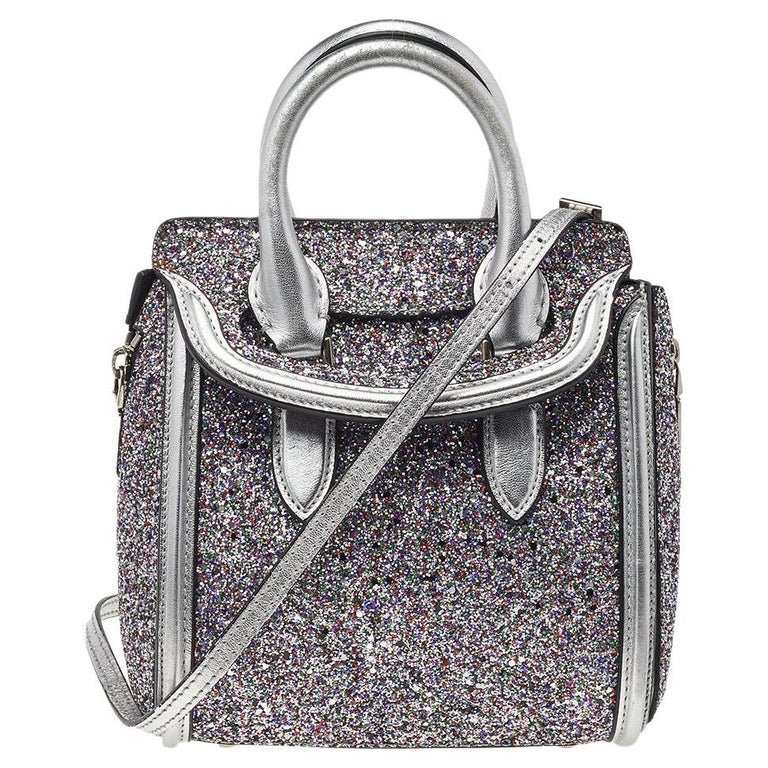 Alexander McQueen Silver Glitter And Leather Heroine Satchel at 1stDibs