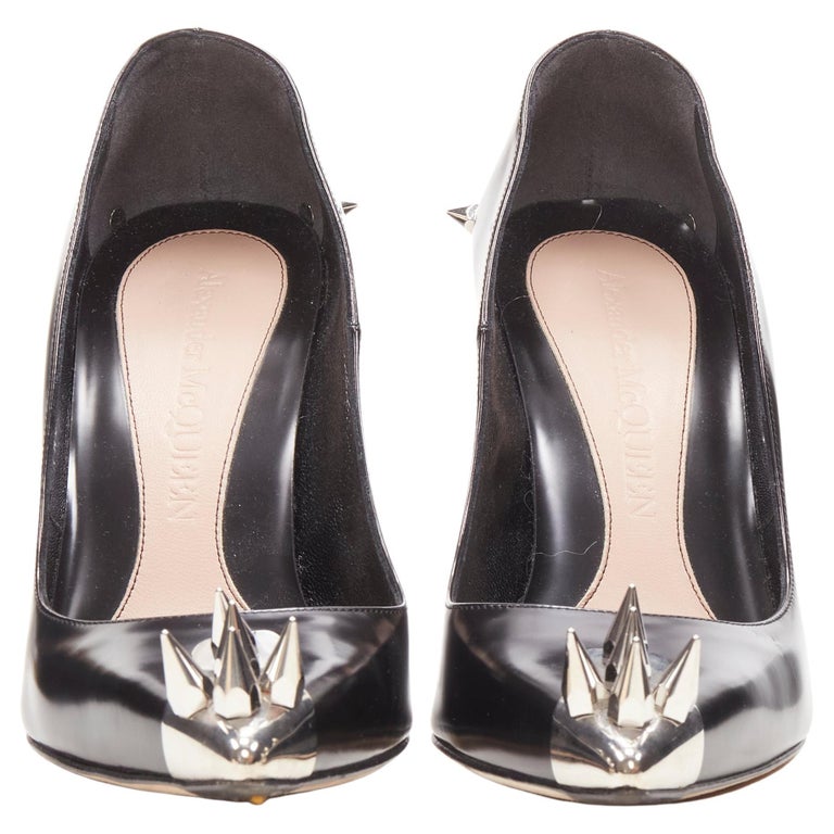 ALEXANDER MCQUEEN silver punk spike stud black leather pump EU38 For ...